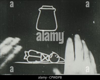 Film still from Emile Cohl's A Fantasty (1908) or Fantasmagorie, the ...