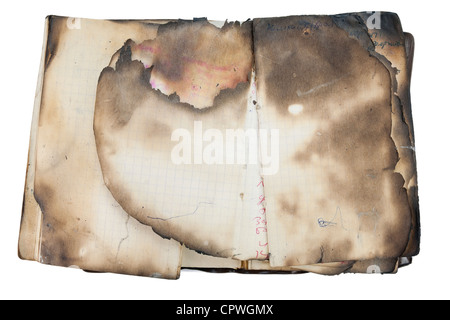 Dirty notebook pages. Old rough grunge paper template with drops and ...