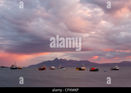 The Isle of Rhum from Elgol, Isle of Skye, Scotland, UK, at sunset ...