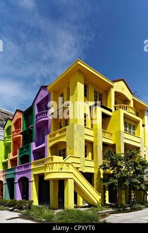 Colorful building. Brightly colored apartments in the course of ...