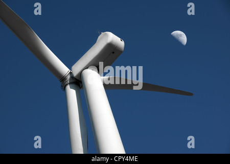 Wind turbine with half moon in background Stock Photo - Alamy