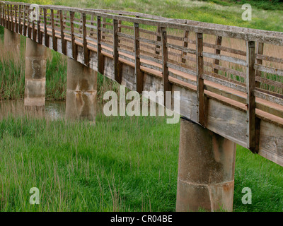 Footbridge at South Milton Ley nature reserve, Devon, UK Stock Photo ...
