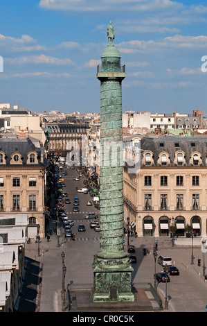France, Paris, Place Vendome, the Vendome column with the statue of ...