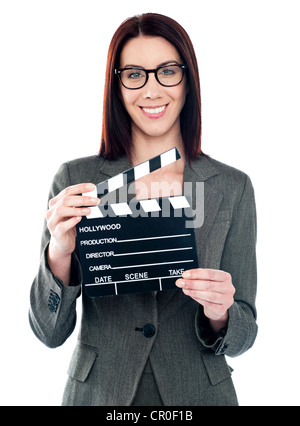 Business lady with white board Stock Photo - Alamy