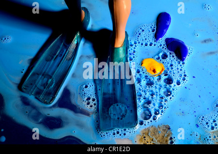 blue flippers in paint spill Stock Photo - Alamy