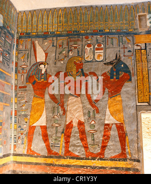 Mural painting, God Horus, Anubis, pharao, pharaohs, tomb of Ramses I ...