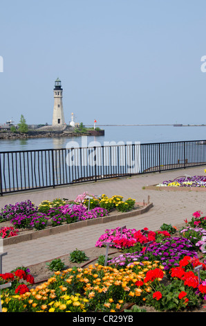 Great Lakes Seaway Trail - Erie Land Lighthouse. The mottled gray ...