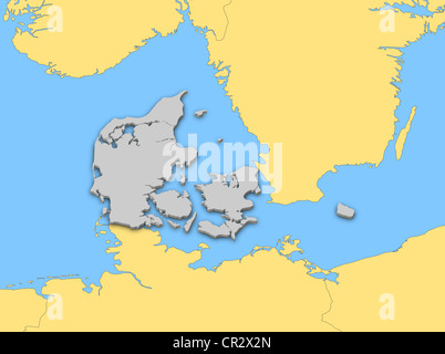 Political map of Danmark with the several regions Stock Photo - Alamy