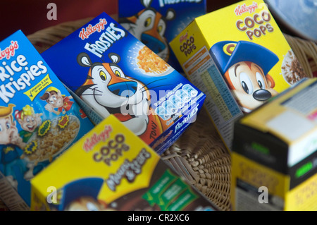 Rice Krispies and Coco Pops Cereal stacked own the shelf in a UK ...
