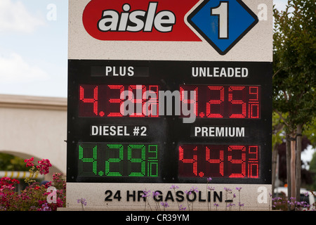 Price board a gas station with high gas, petrol prices Stock Photo - Alamy