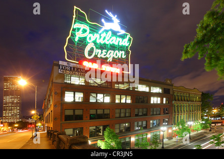 Iconic Portland, Oregon Old Town sign with an outline of Oregon and a ...