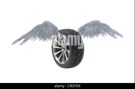 Winged car wheel with a shiny rim Stock Photo - Alamy