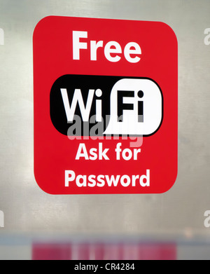Sign for Free Wi Fi on glass window public transport bus, Suffolk ...