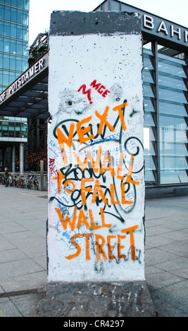 Street scene with remaining sections of the wall painted with murals ...