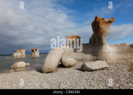 Canada, Quebec, Mingan Archipelago National Park Reserve. Eroded rock ...