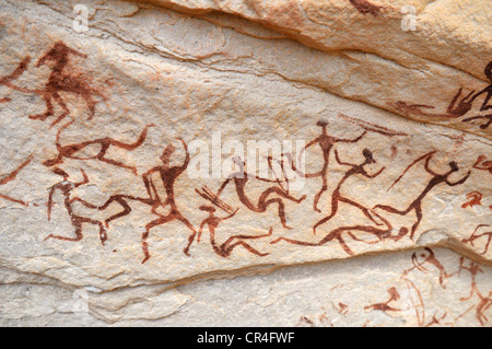 Painted group of people, neolithic rock art at Tin Meskis, Adrar N ...