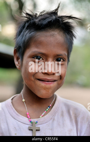 Portrait of an indigenous boy from the Wichi Indians tribe, San José ...