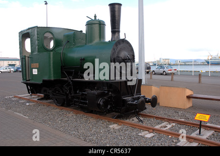 Preserved steam locomotive on waterfront at Reykjavik, Iceland. It was ...