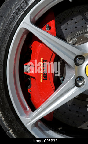 Alloy wheel of a Ferrari car and huge disk brakes by Brembo Stock Photo ...
