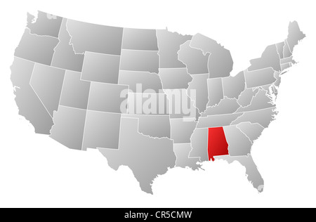 Alabama, AL, gray political map, with capital Montgomery, large and ...