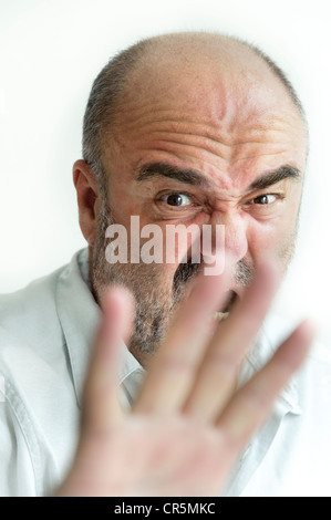 bearded man emotions hand gestures isolated background Stock Photo - Alamy