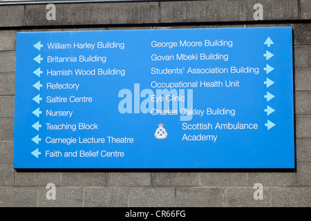 Direction Board at the Glasgow Caledonian University campus, Scotland ...