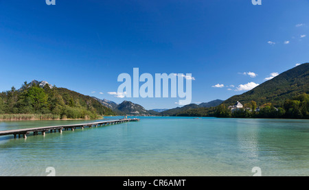 Austria, Fuschl, View of beach resort and Fuschl castle at lake ...