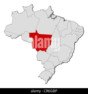 Mato Grosso, state of Brazil. Colored elevation map with lakes and ...