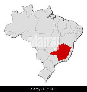 Minas Gerais, state of Brazil. Colored elevation map with lakes and ...