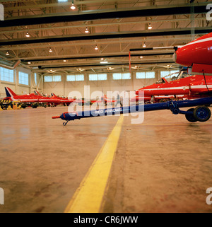 Towing bars on the ground in the hangar of the Red Arrows, Britain's ...
