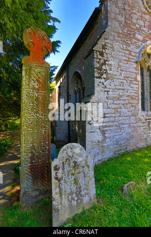 Large stone carved celtic cross in Nevern church. Nevern Pembrokeshire ...