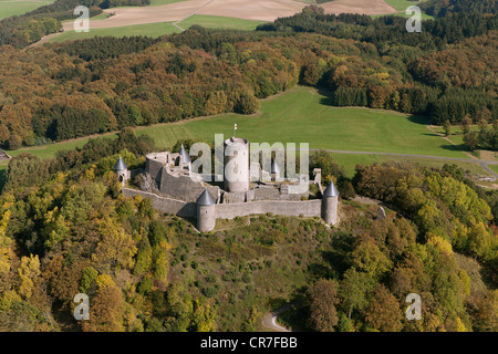 Aerial view, Nuerburg castle ruin, Ahrweiler, Eifel mountain range ...