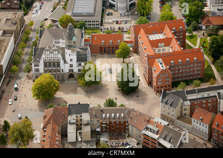 An aerial view of the buildings and surrounding area of York train ...