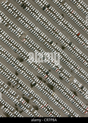 Aerial view, parking site for the VW factory workers, Volkswagen plant ...