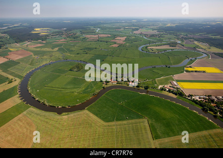 Aerial view, Aller river loop, farm, Aller, farmland, floodplain ...