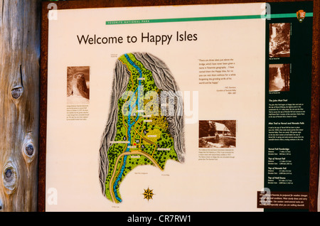 Interpretive sign at Happy Isles, Yosemite Valley, Yosemite National ...