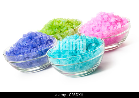 Sea color salt in glasses. Isolated on white Stock Photo - Alamy
