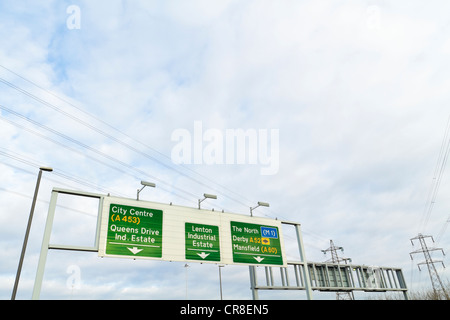 Traffic and overhead gantry road sign on the Tingley roundabout in ...