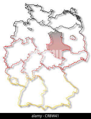 Sachsen-Anhalt, state of Germany. Colored elevation map with lakes and ...