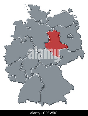 Sachsen-Anhalt, state of Germany. Colored elevation map with lakes and ...