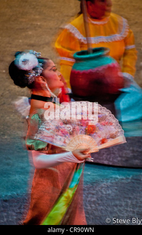 Beautiful Maya dancer in traditional dress performing a folklore dance ...