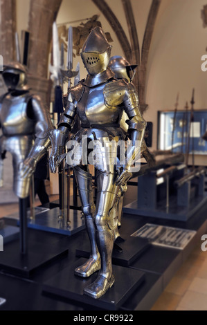 Hall with medieval armour, full plate armour from southern Germany ...