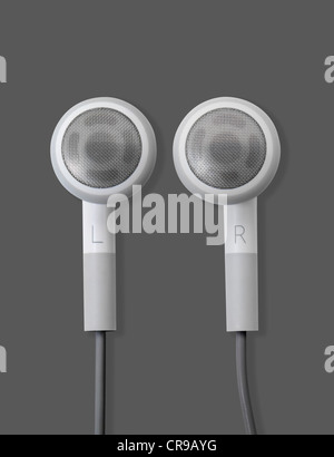 iPhone iPod left and right earphones Stock Photo - Alamy