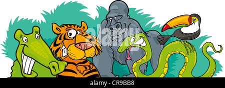 Cartoon illustration of Forest Animals header design Stock Photo - Alamy