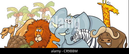 Cute safari cartoon animals border with cloud shaped copy space for ...