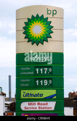 British Petroleum BP Petrol Station Signs with prices for fuel Stock ...