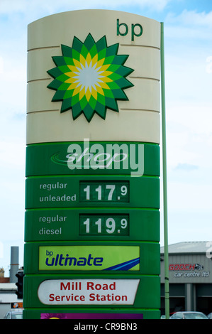 British Petroleum BP Petrol Station Signs with prices for fuel Stock ...