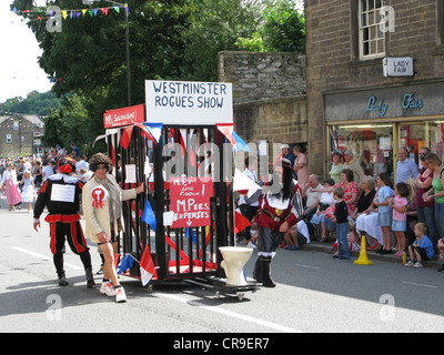 Bakewell carnival parade in Derbyshire 2009. marching band in kilts ...