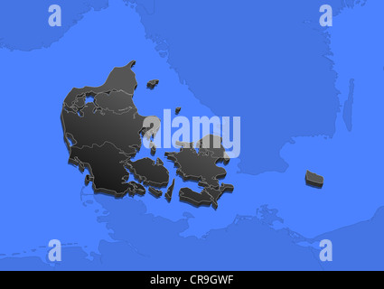 Political map of Danmark with the several regions Stock Photo - Alamy