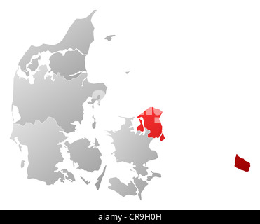 Shape of Hovedstaden, region of Denmark, with its capital isolated on ...